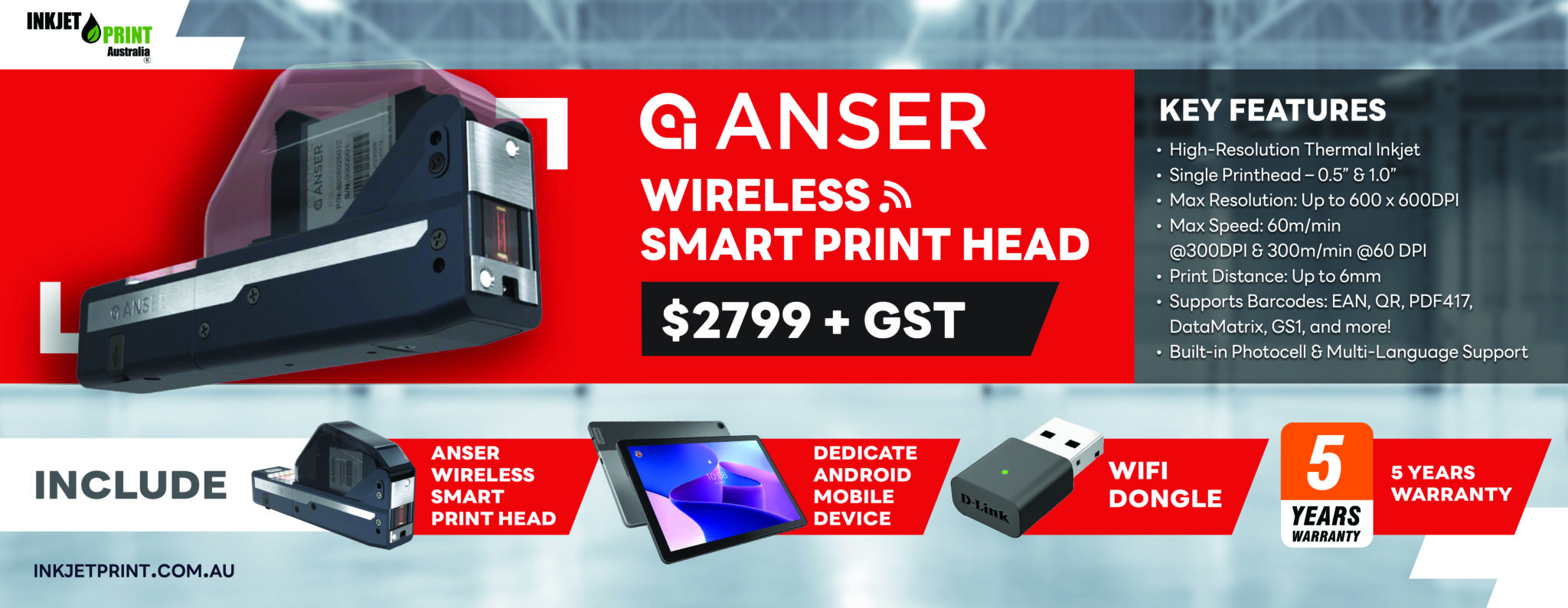 Smart Print Head + Android Tablet + Wifi Dongle + Conveyor 1500 mm L x ...